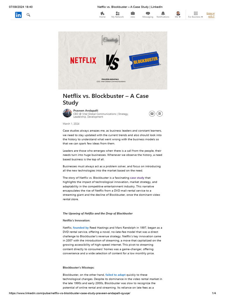 Netflix vs. Blockbuster - A Case Study - LinkedIn | PDF | Netflix ...