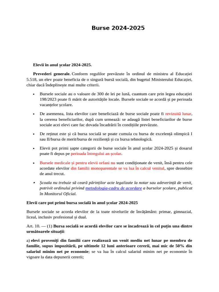 Burse 2024-2025 | PDF