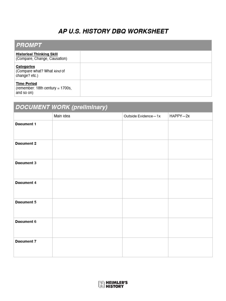 APUSH DBQ Worksheet | PDF