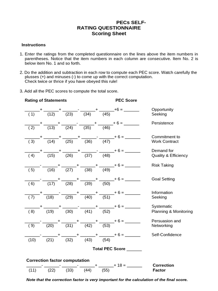 Blank PECs Scoring-Sheet- | PDF