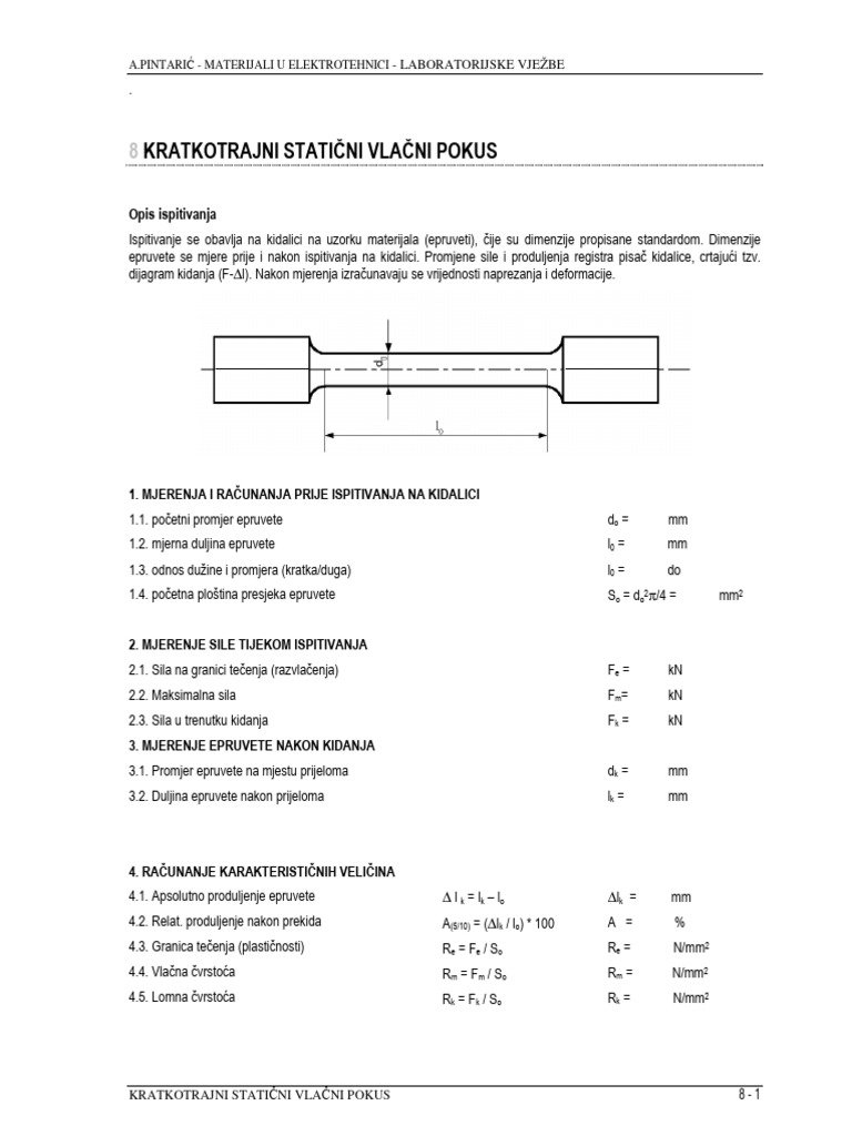 IME - Vjezba 8 - Kratkotrajni Vlacni Pokus | PDF