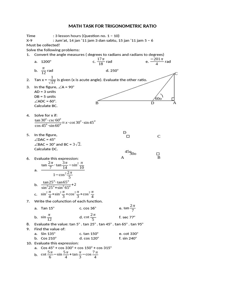 Math Task For Trigonometric Ratio | PDF