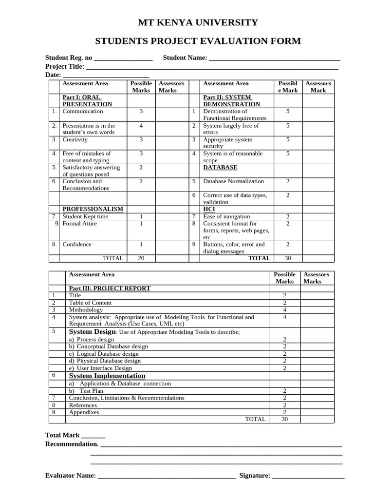 Undergraduate Project Evaluation Criteria | PDF