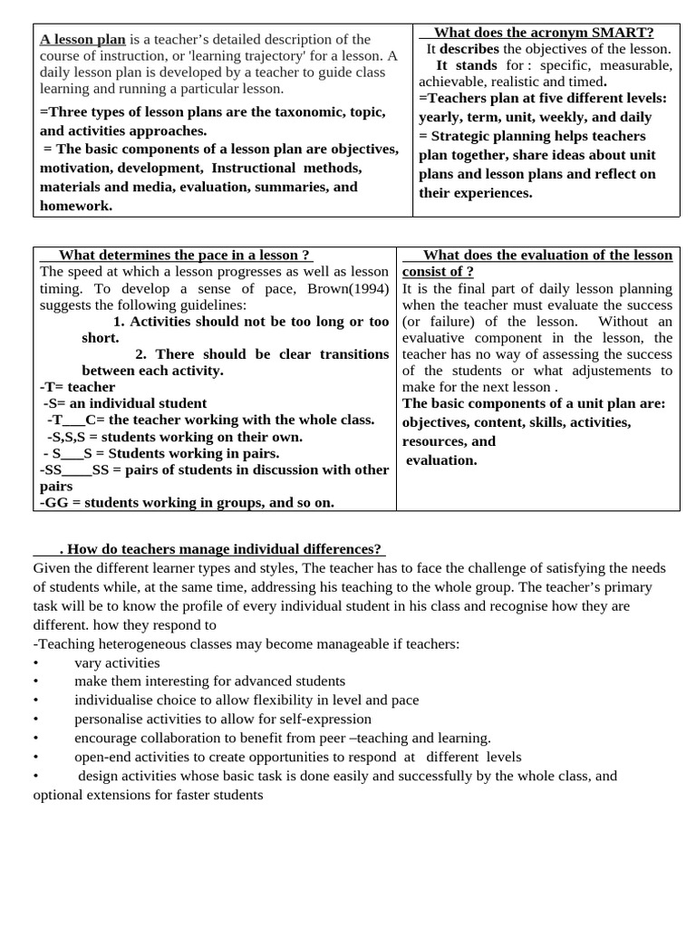 Planning Exam Summary | PDF | Lesson Plan | Verb