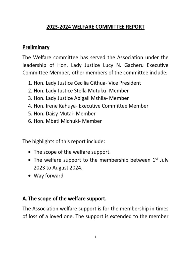 2023-2024 Welfare Committee Report | PDF