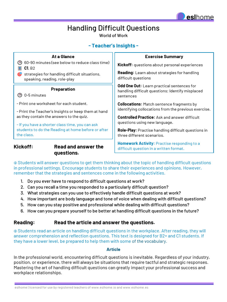 Handling Difficult Questions Insights | PDF