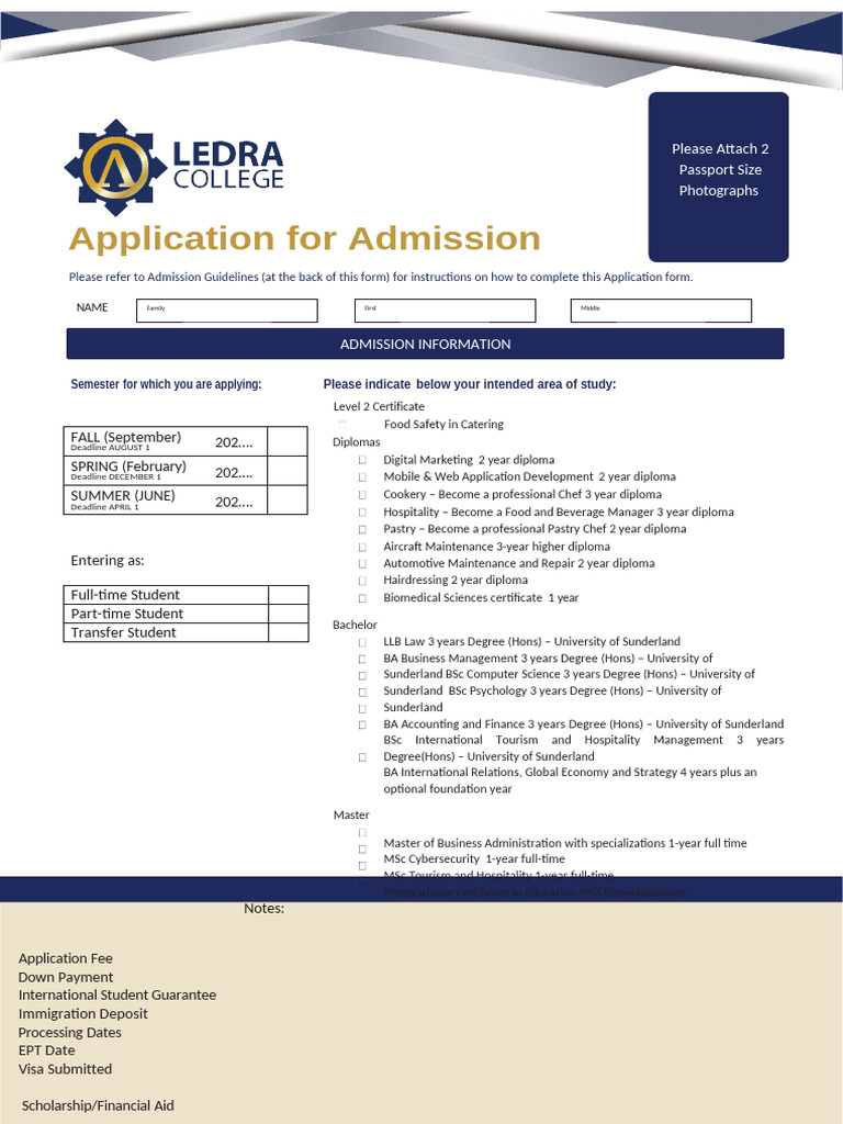 Ledra College Application Form | PDF