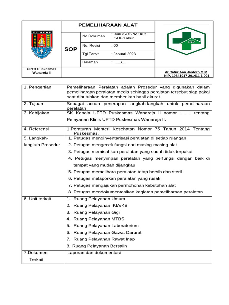 Sop Pemeliharaan Peralatan | PDF