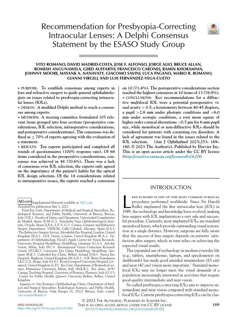 Delphi Consensus PCIOL Romano 2023 | PDF | Optics | Science & Mathematics