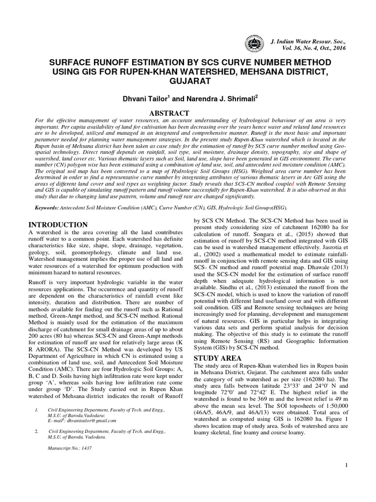 Surface Runoff Estimation by SCS Curve N | PDF
