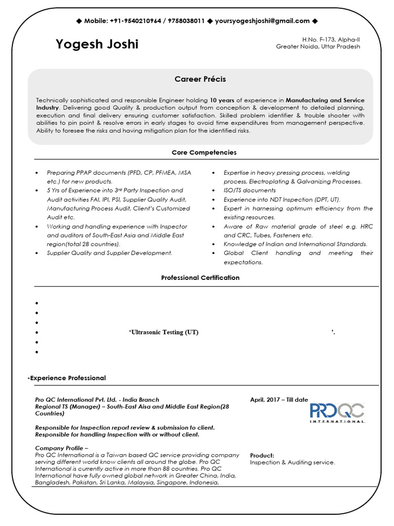 CV+Yogesh+Joshi+-+ProQC | PDF