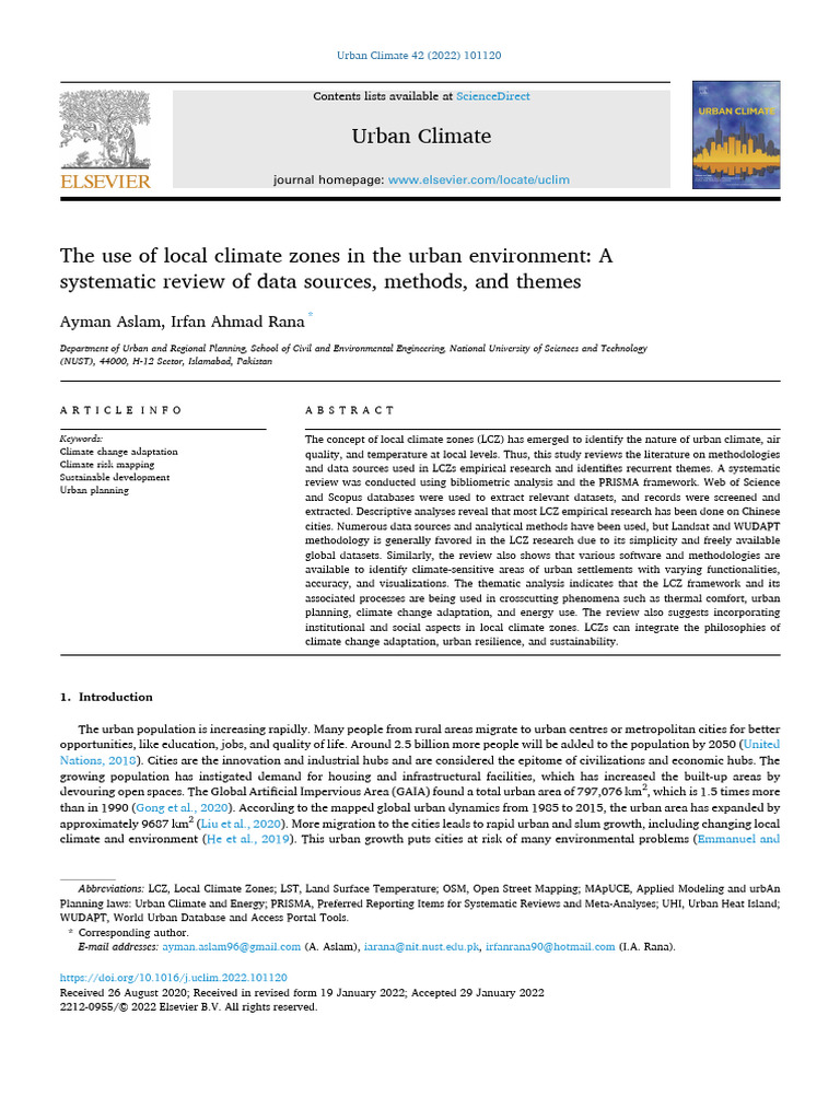 The Use of Local Climate Zones in The Urban Environment - UCLIM | PDF