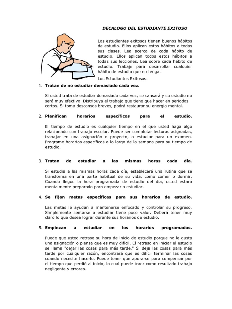 Decalogo Del Estudiante Exitoso | PDF