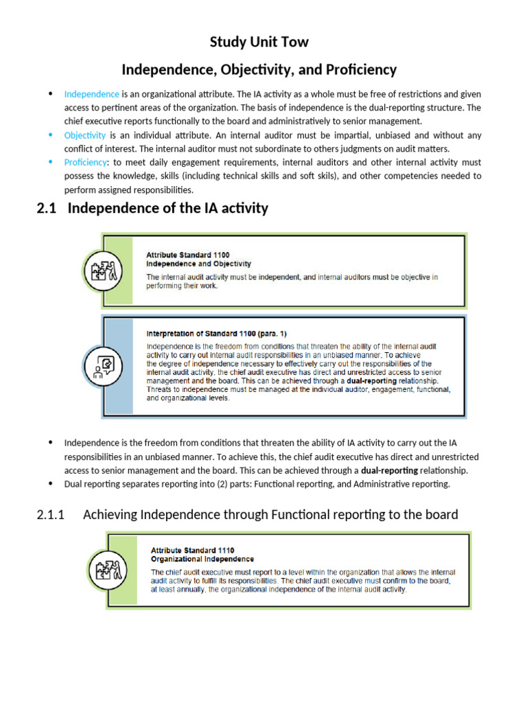 Study Unit Tow Independence, Objectivity, and Proficiency | PDF