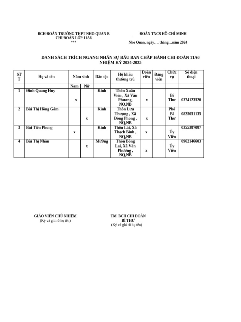 Danh - Sach - Trich - Ngang BCH Chi Đoàn | PDF