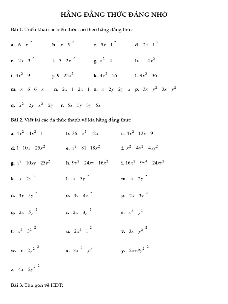 Phieu Bai Tap Dai So 8 Hang Dang Thuc Dang Nho | PDF