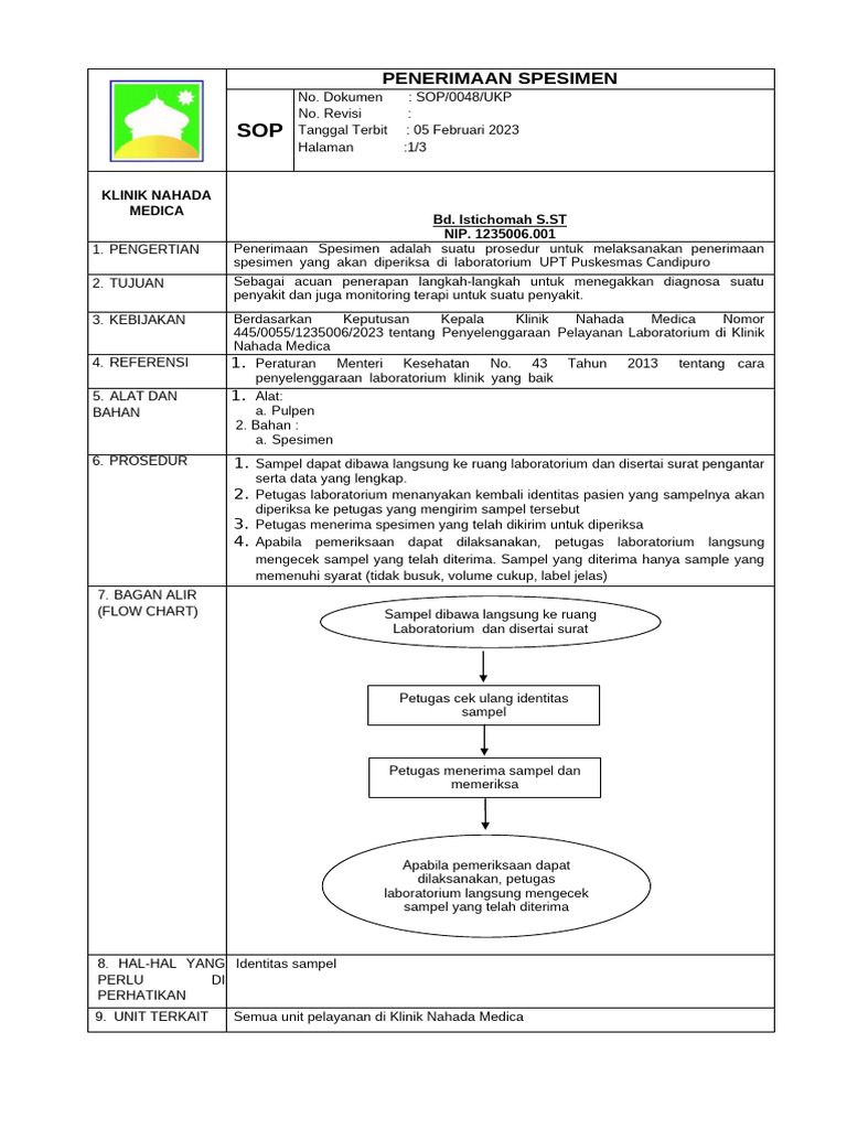 SOP Penerimaan Spesimen | PDF