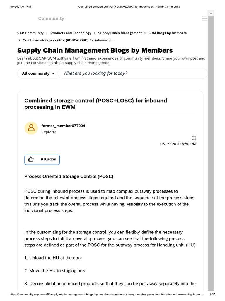 Combined Storage Control (POSC+LOSC) For Inbound P... - SAP Community | PDF