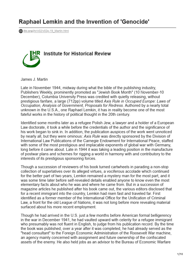 Raphael Lemkin and The Invention of Genocide | PDF