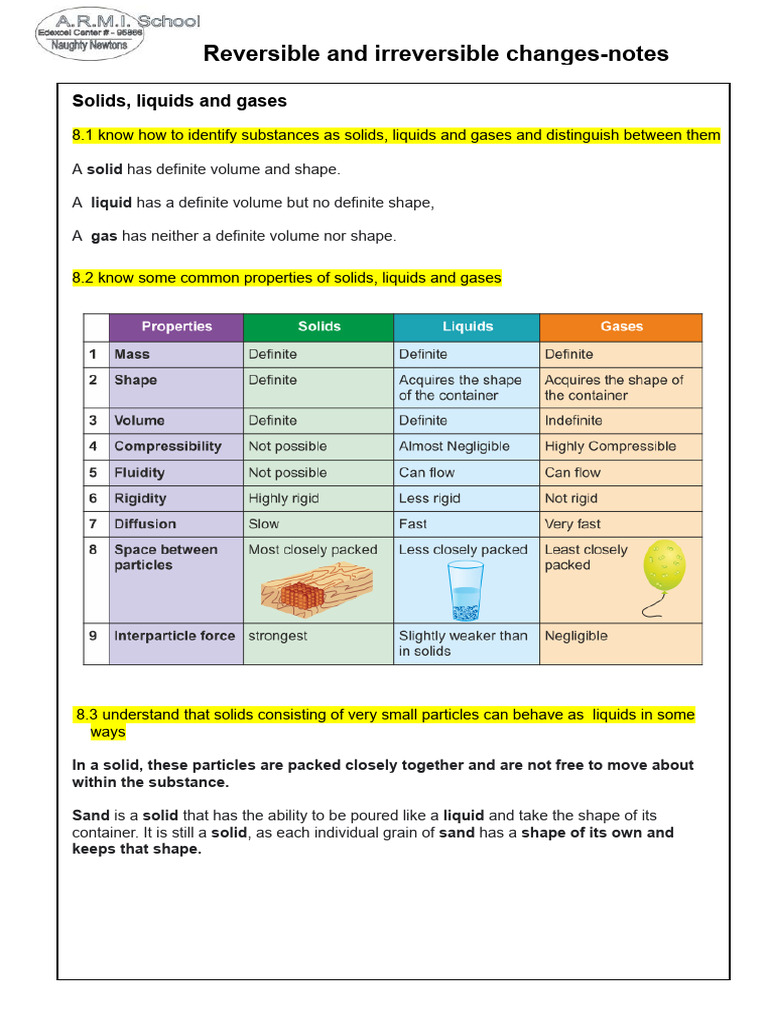 Reversible and Irreversible Changes-Notes | PDF