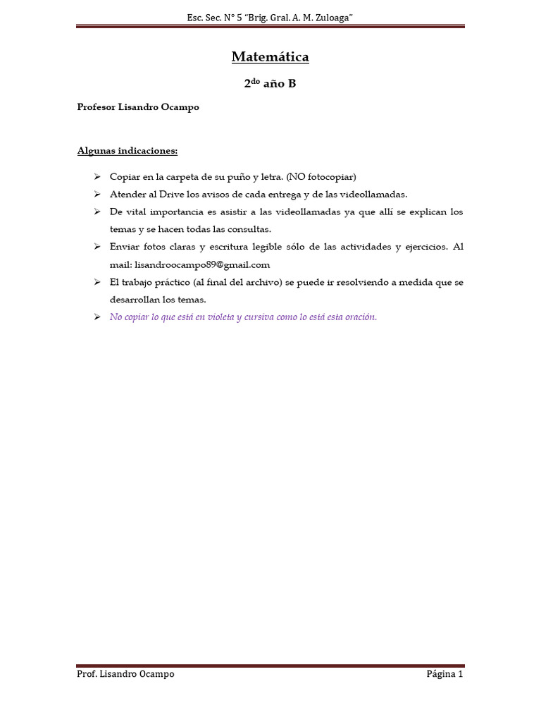 Clase 2 Junio 2do B MatemÃ¡tica Ocampo | PDF
