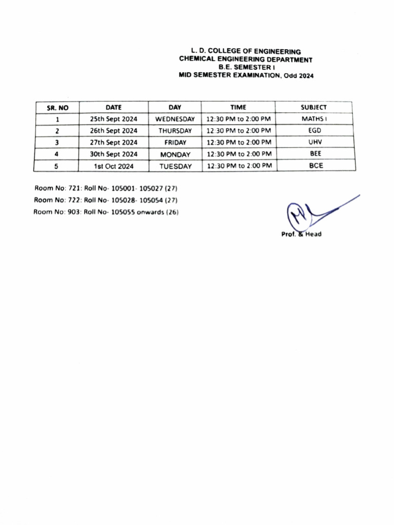 Mid semester time table student copy | PDF