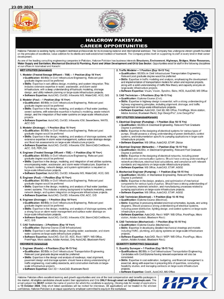 Halcrow Pakistan Career Opportunities. Application Last Date 13th ...