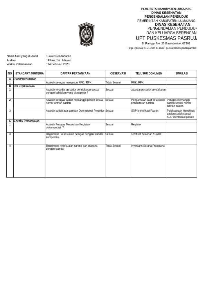 Instrumen Audit Internal 2023 | PDF