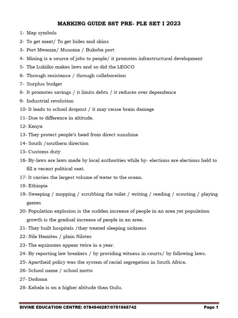 Marking Guide SST Pre-Ple Set I | PDF