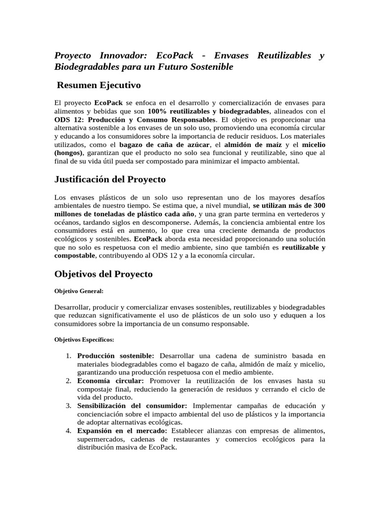 Proyecto Innovador Ecopack | PDF