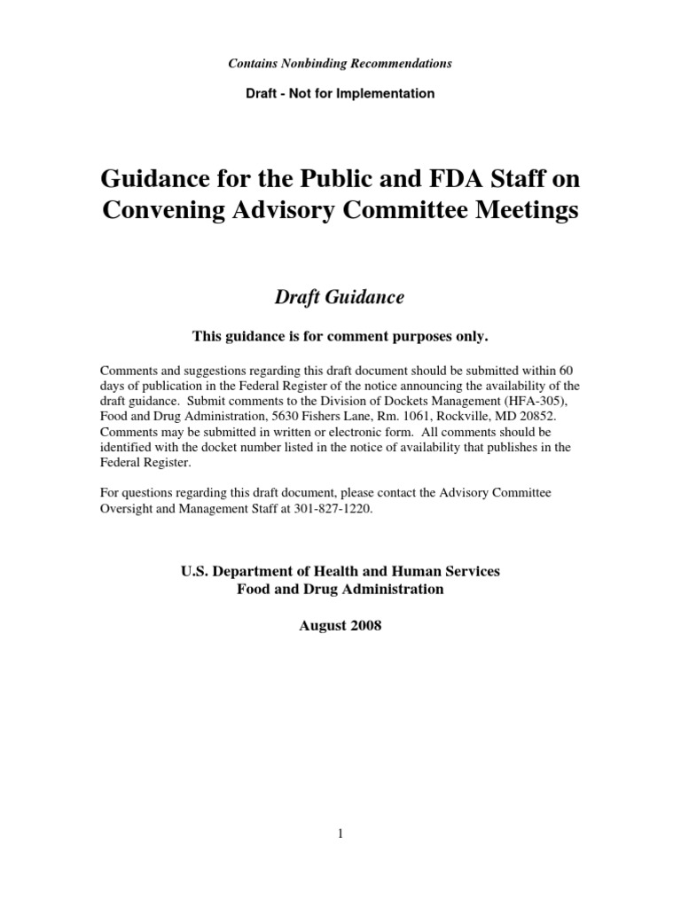 FDA Guidance on Advisory Committee Meetings | PDF | Food And Drug ...