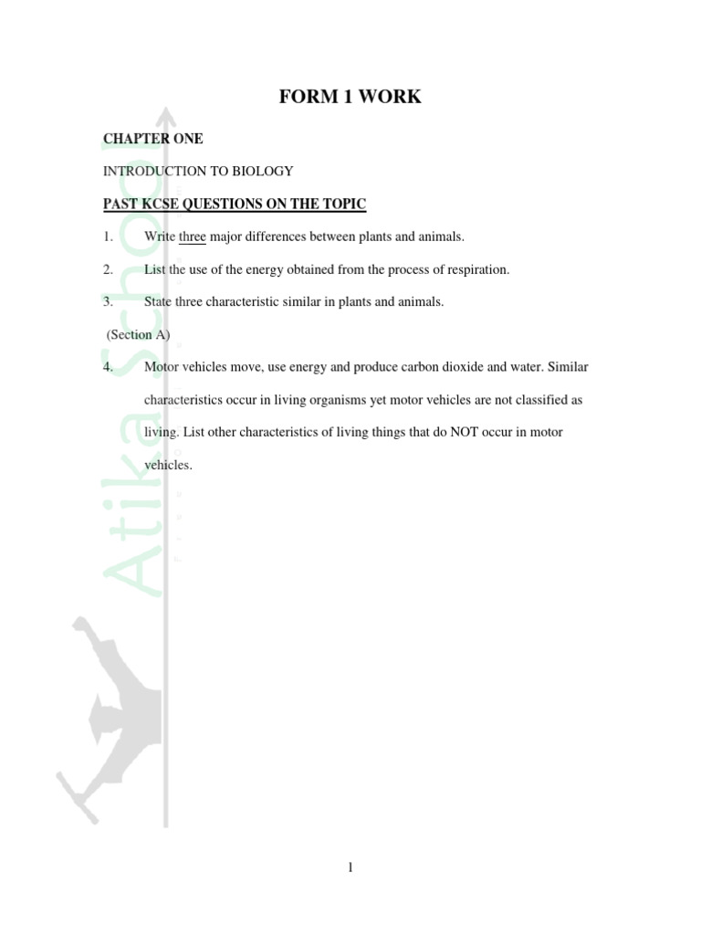 Introduction To Biology Biology Form 1 Topical Questions and Answers | PDF