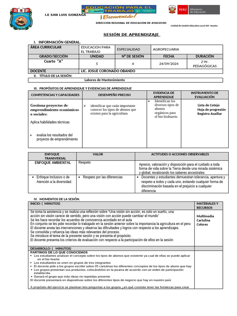 SESION-DE-APRENDIZAJE-DE - 4ro | PDF