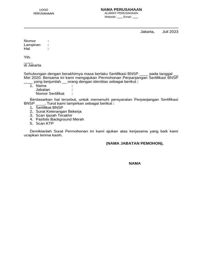 Contoh Surat Permohonan Perpanjangan Sertifikasi Pdf