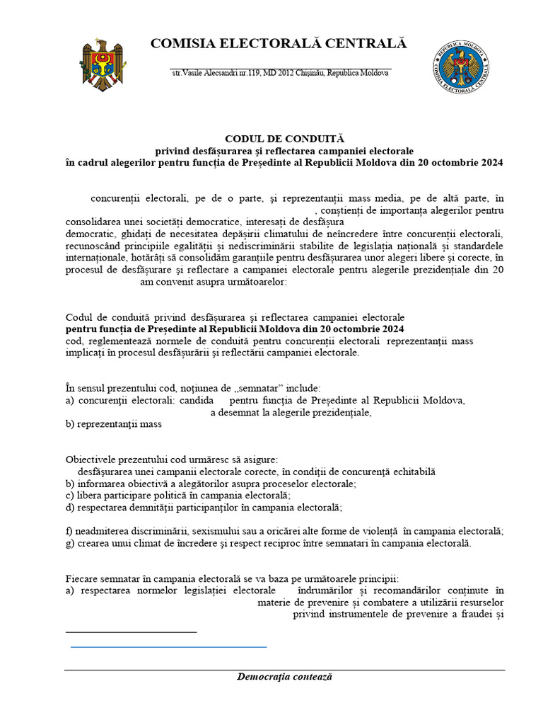 Cod Conduita Prezidentiale | PDF
