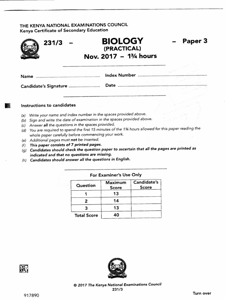 Kcse 2017 Biology Pp3 | PDF