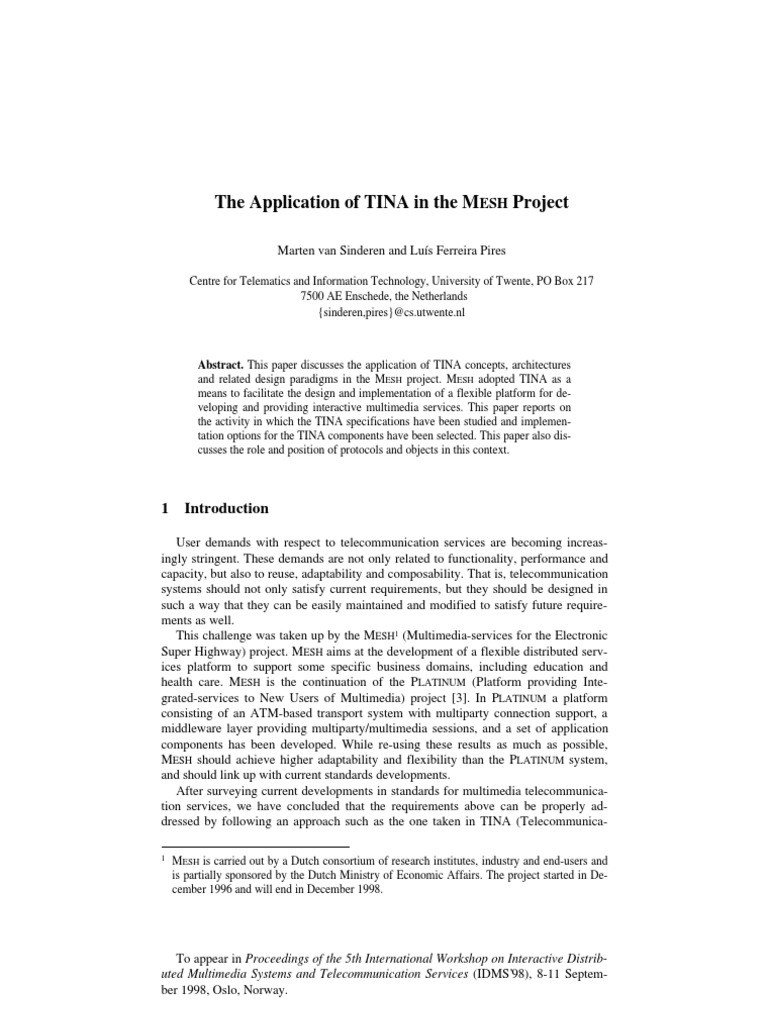TINA Application in MESH Project | PDF | Component Based Software ...