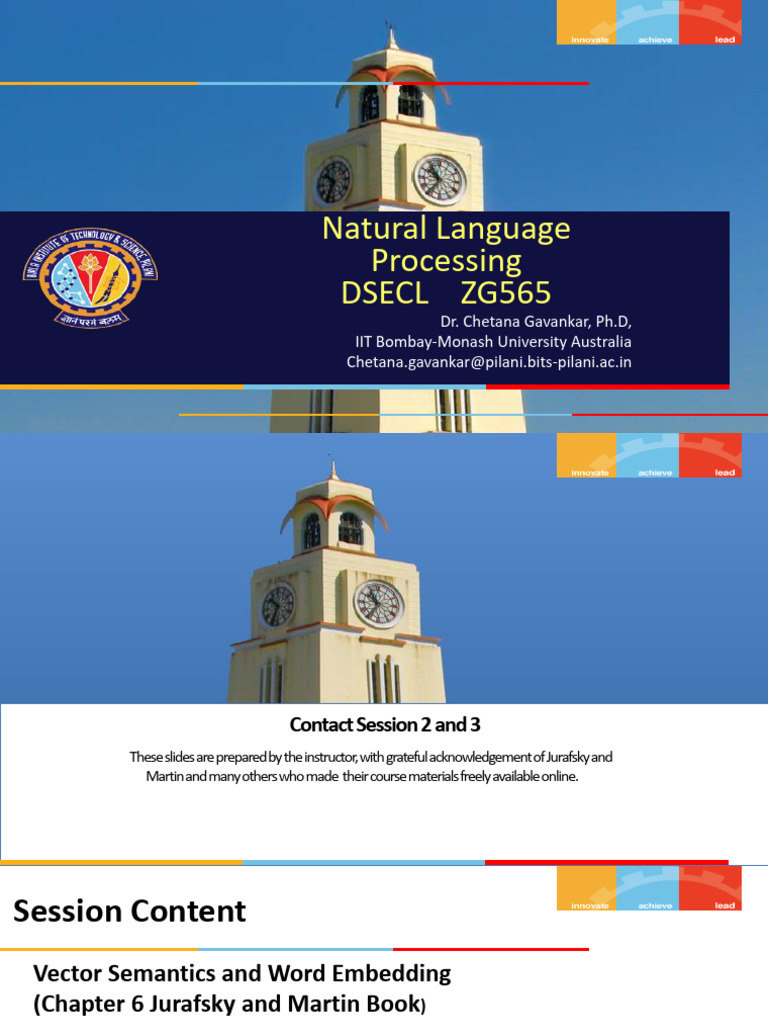NLP Session 2 and 3-Vector Semantics and Embedding by Dr. Chetana Gavankar | PDF