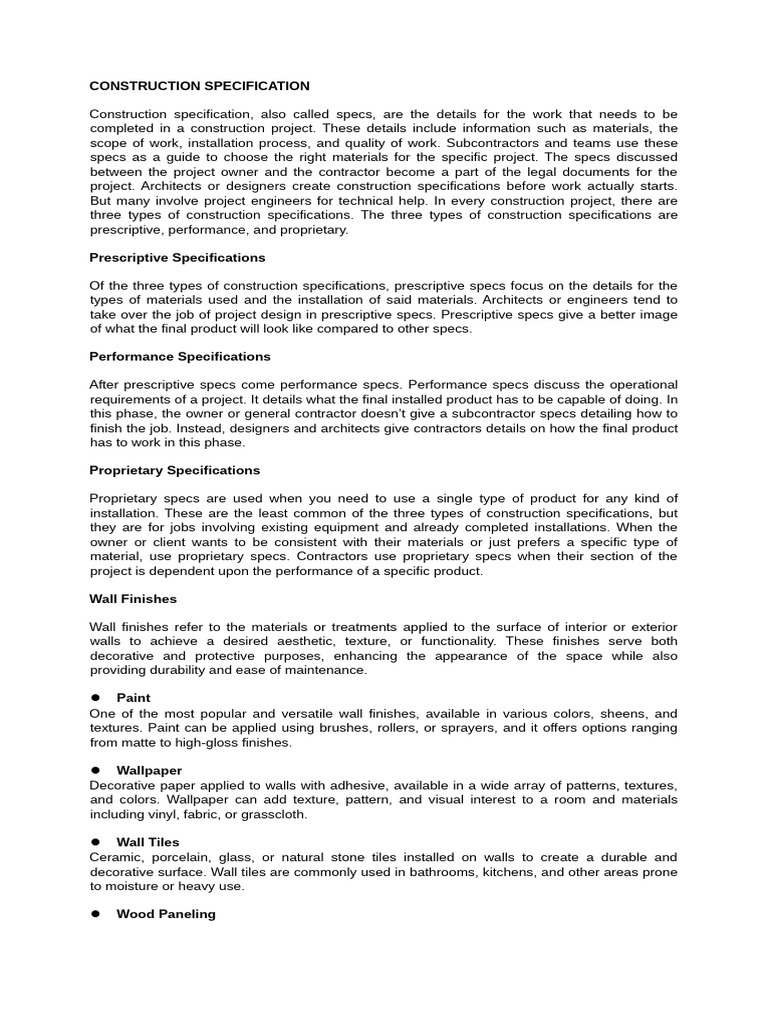 CONSTRUCTION SPECIFICATION | PDF
