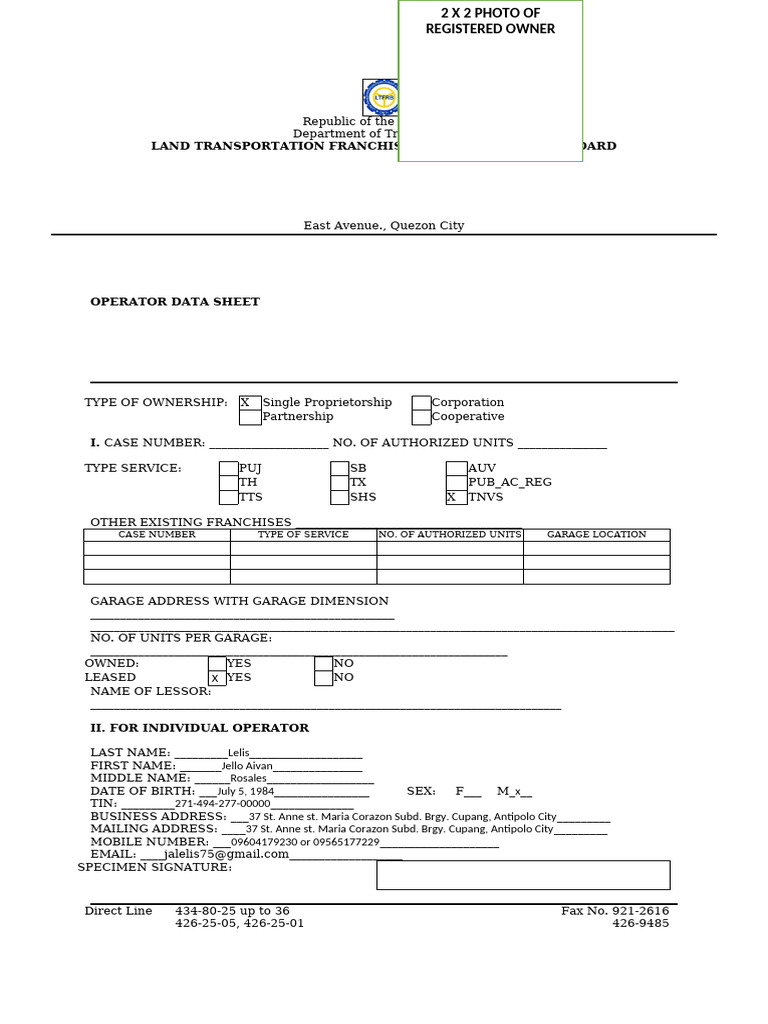 Operator Data Sheet - Jello Aivan Lelis | PDF