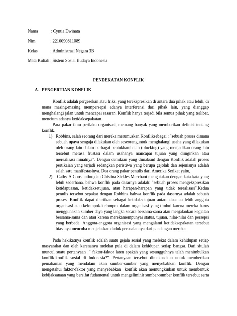 Pendekatan Konflik Ssbi | PDF