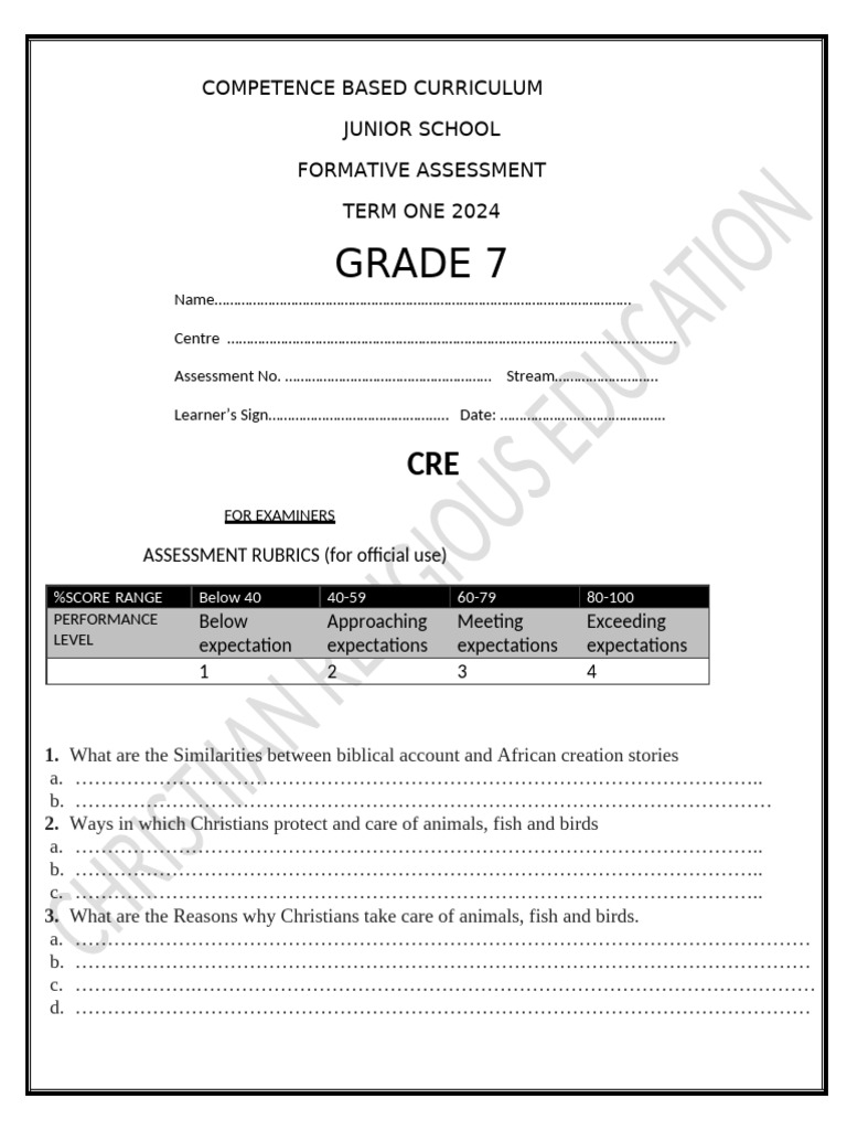 Grade 7 Cre QS4 | PDF