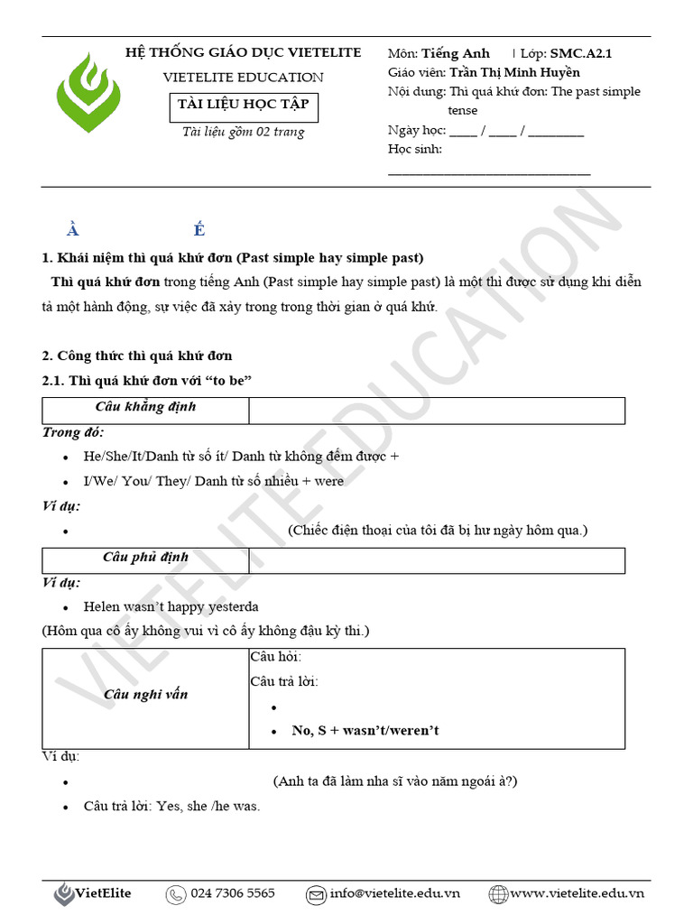 SMC.A6.1 Past Simple Tense | PDF