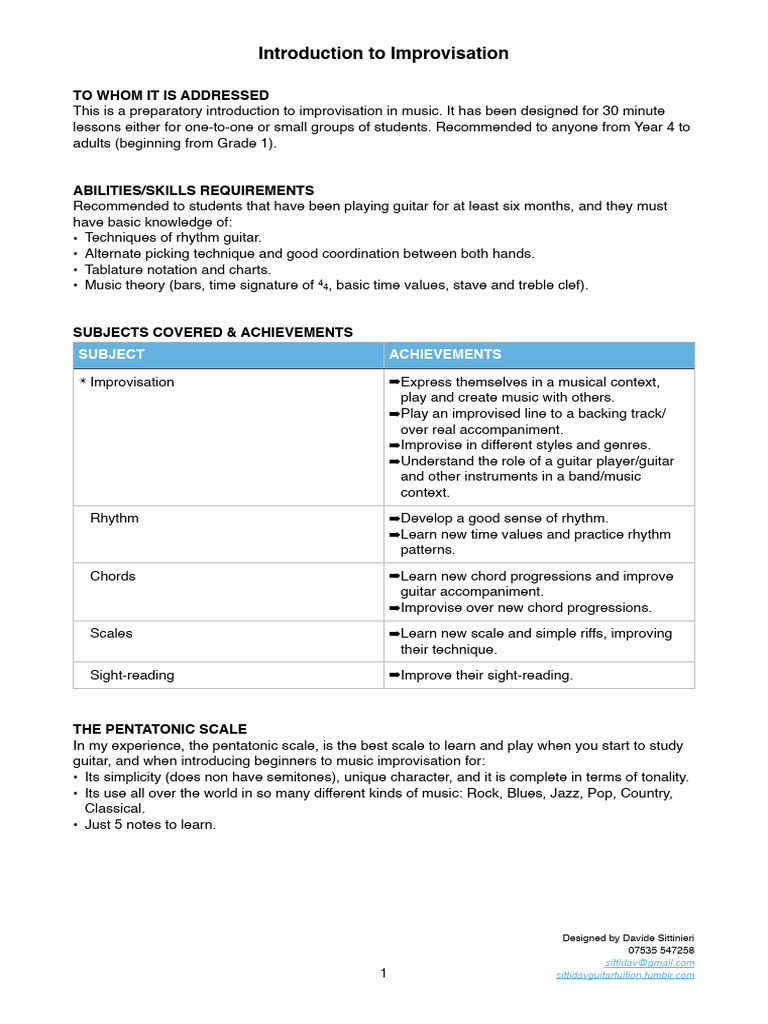 Introduction To Improvisation | PDF | Scale (Music) | Guitars