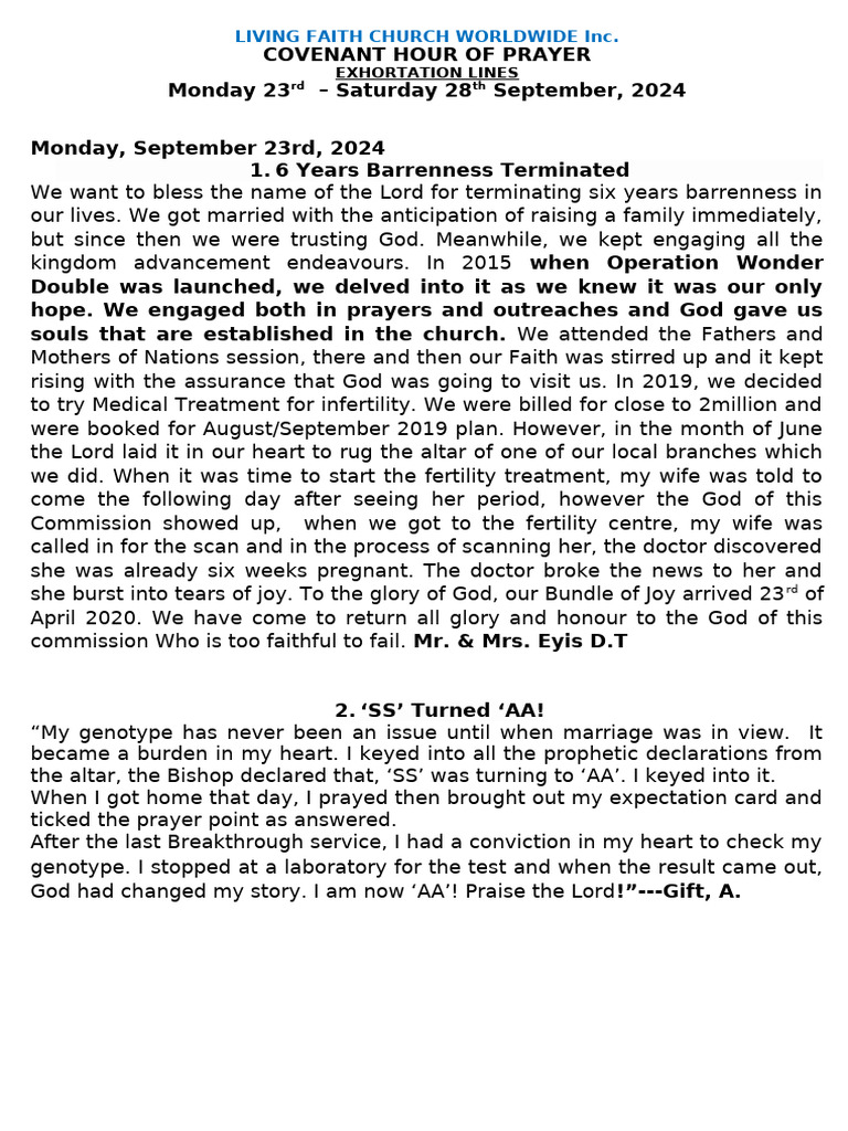 Chop Documented Testimonies For September 23RD To 28TH 2024 | PDF