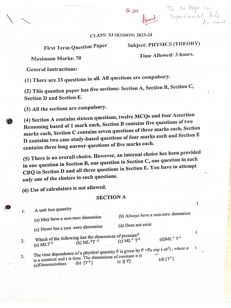 Physics XI_Term1_2023-24 | PDF