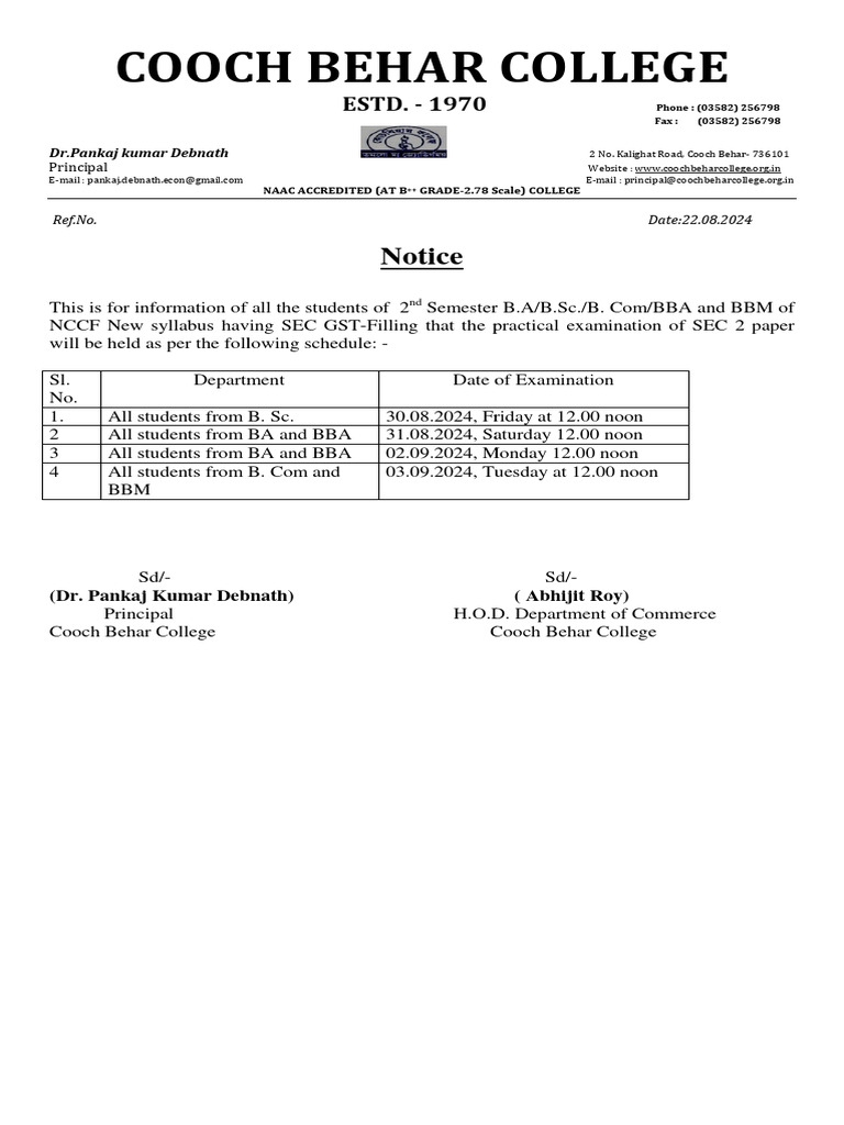 Notice Regarding Sec Practical Examination | PDF