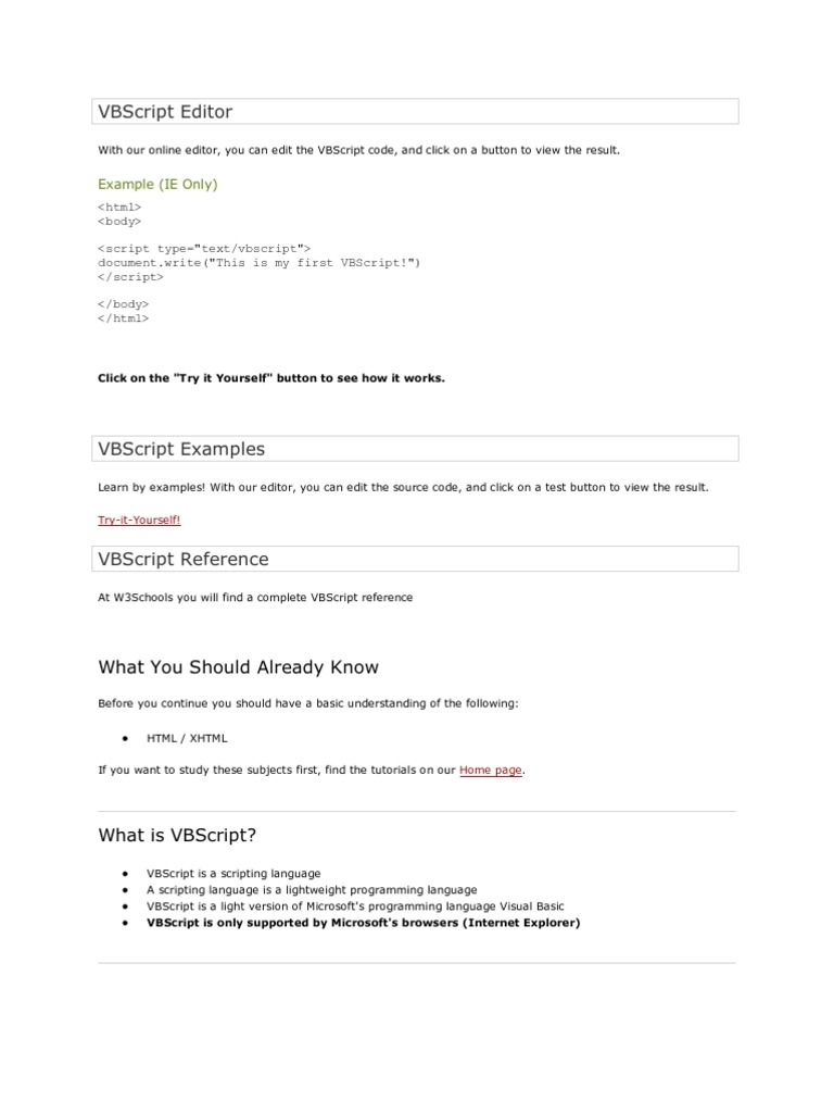 Document - Write ("This Is My First Vbscript!") | PDF | Active Server Pages | Html