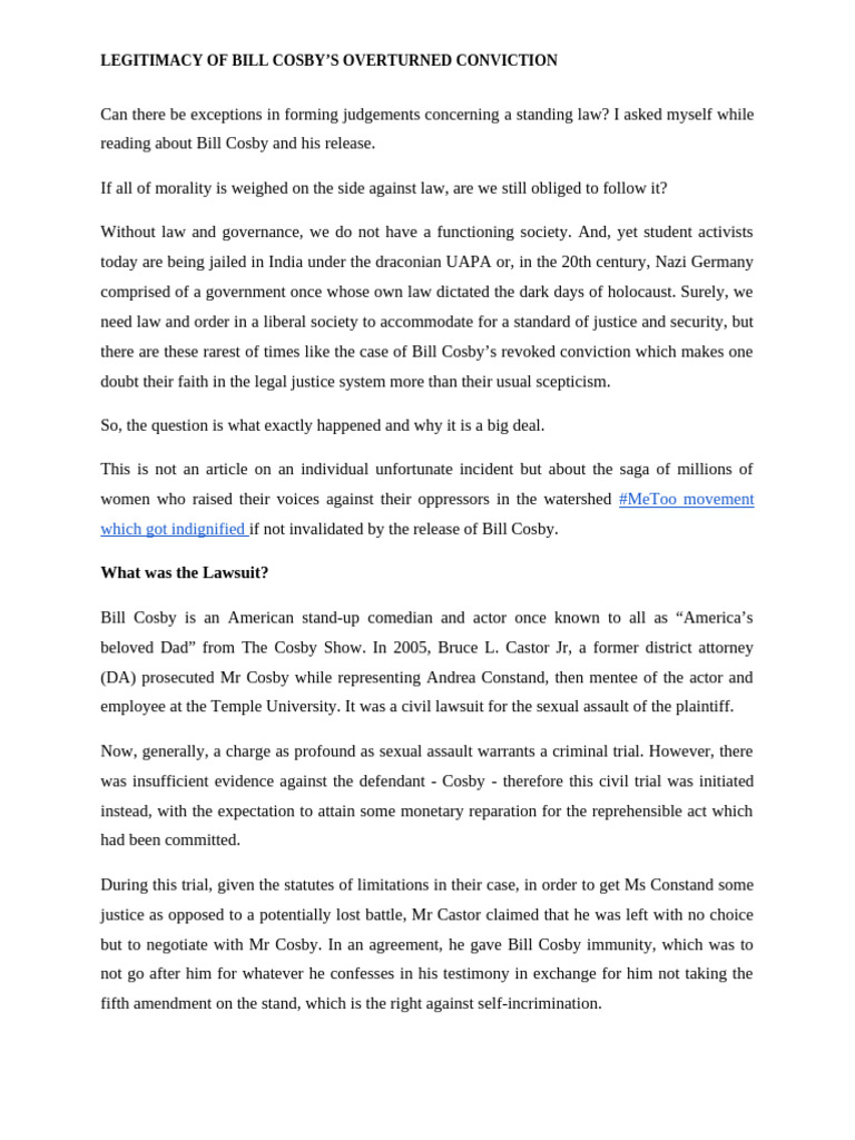 Ypr - Legitimacy of Bill Cosby's Overturned Conviction | PDF