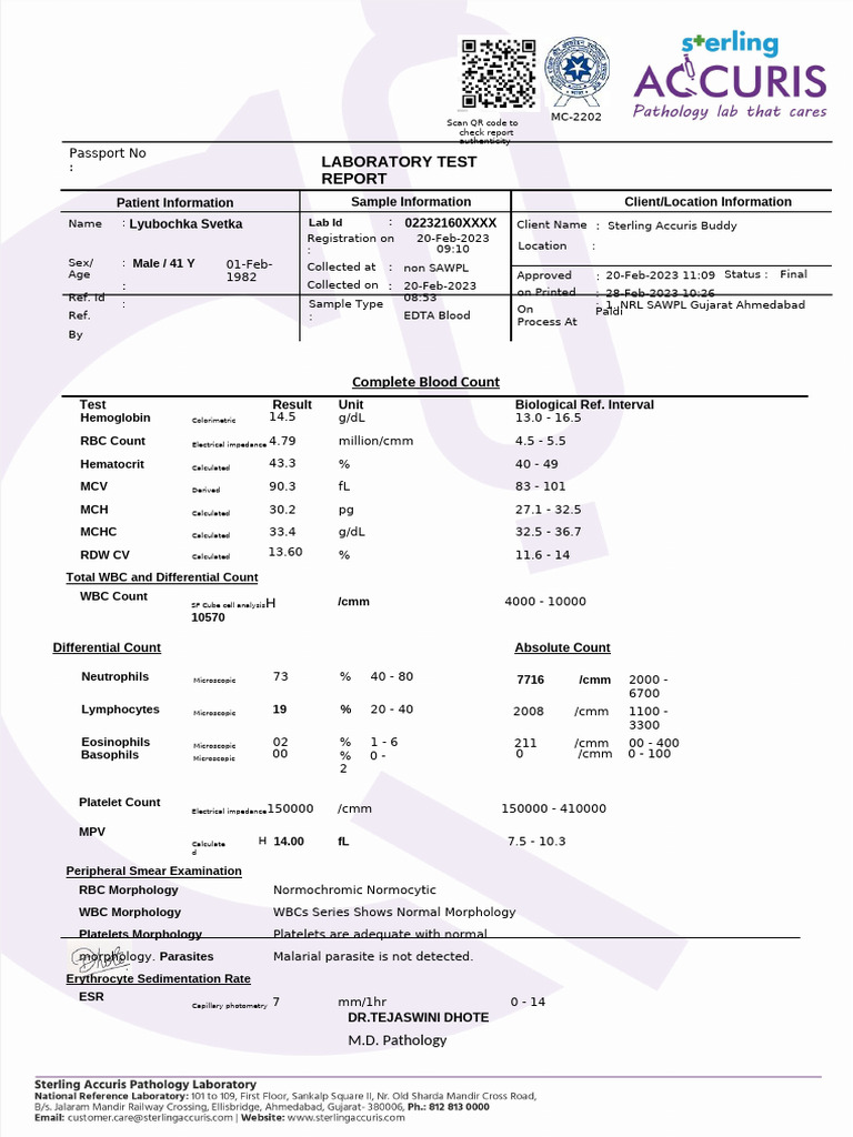 Sterling Accuris Pathology Sample Report Unlocked | PDF